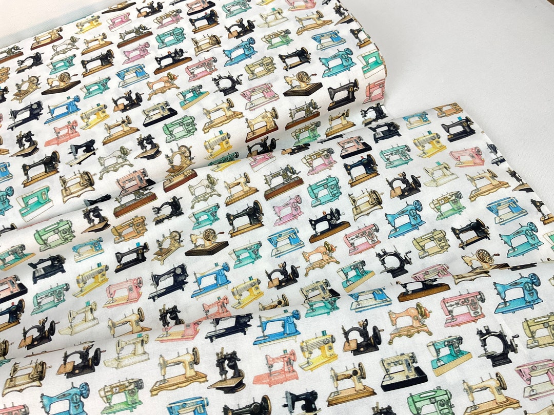 Sewing Machines Beige Fabric Just Sew by Dan Morris for QT Fabrics, 100 ...