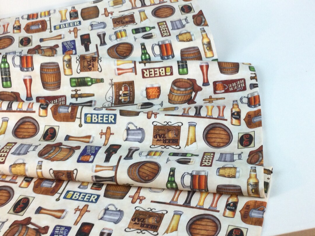9 Dollars/yard SALE Beer Motifs Cream Fabric on Tap Collection From Dan ...