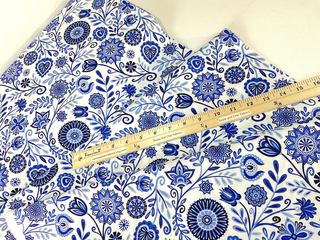 Geo Floral Hearts White or Navy SOLD OUT Fabric Folklorica Blues ...
