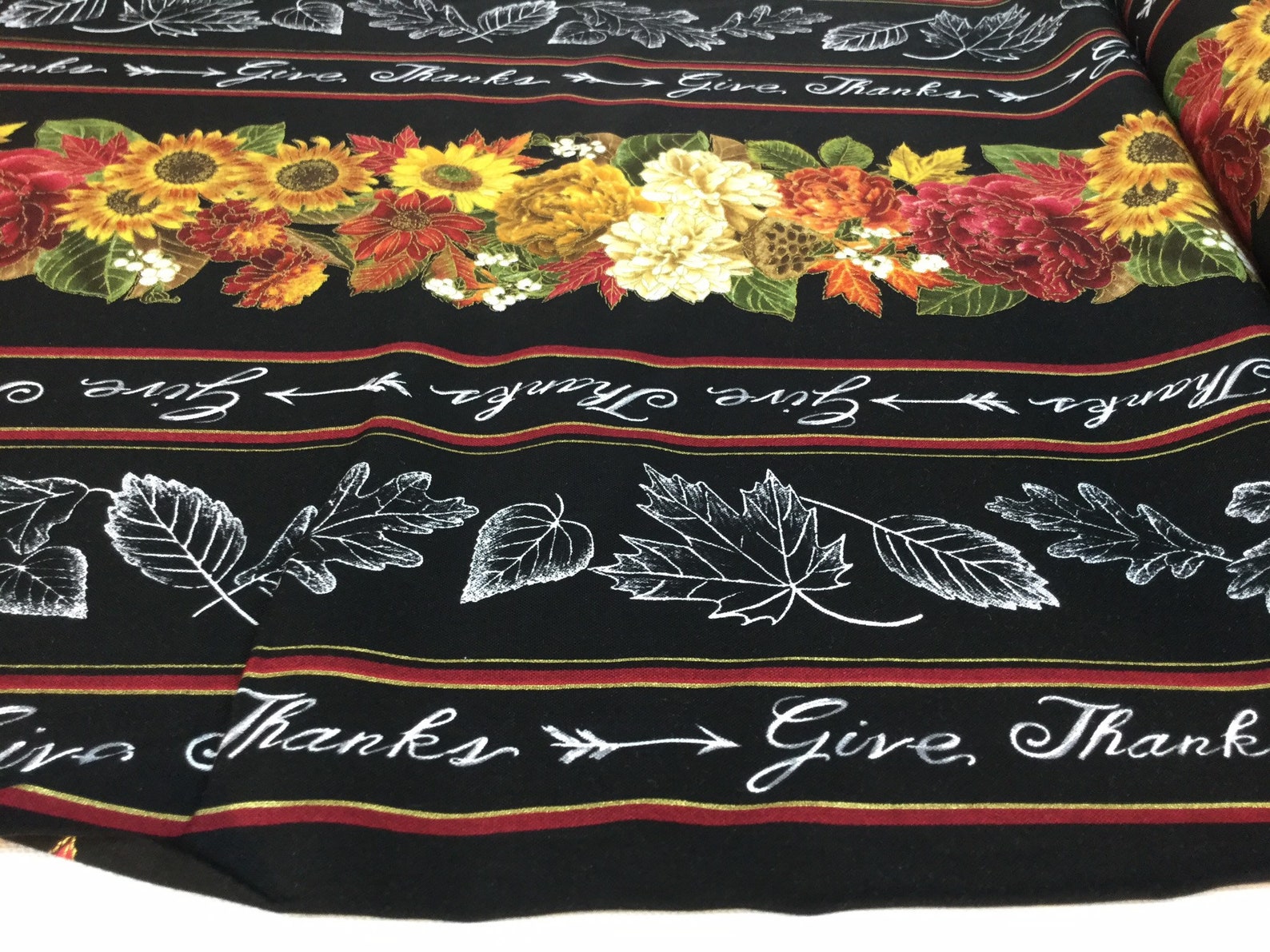 Give Thanks Stripe Black Fabric Thankful Collection for - Etsy