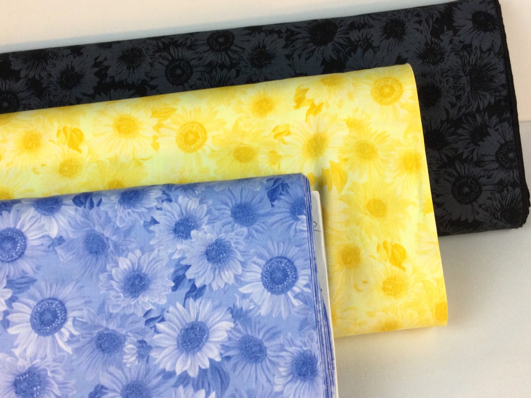 Sunflower Tonal Lt Blue/ Yellow/ Black Fabrics ~ Sunflower Sunrise ...