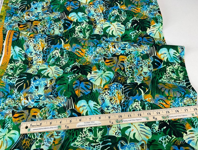 Midnight in the Jungle Tiger Fern Color, 100% Cotton Fabric ~ Midnight ...