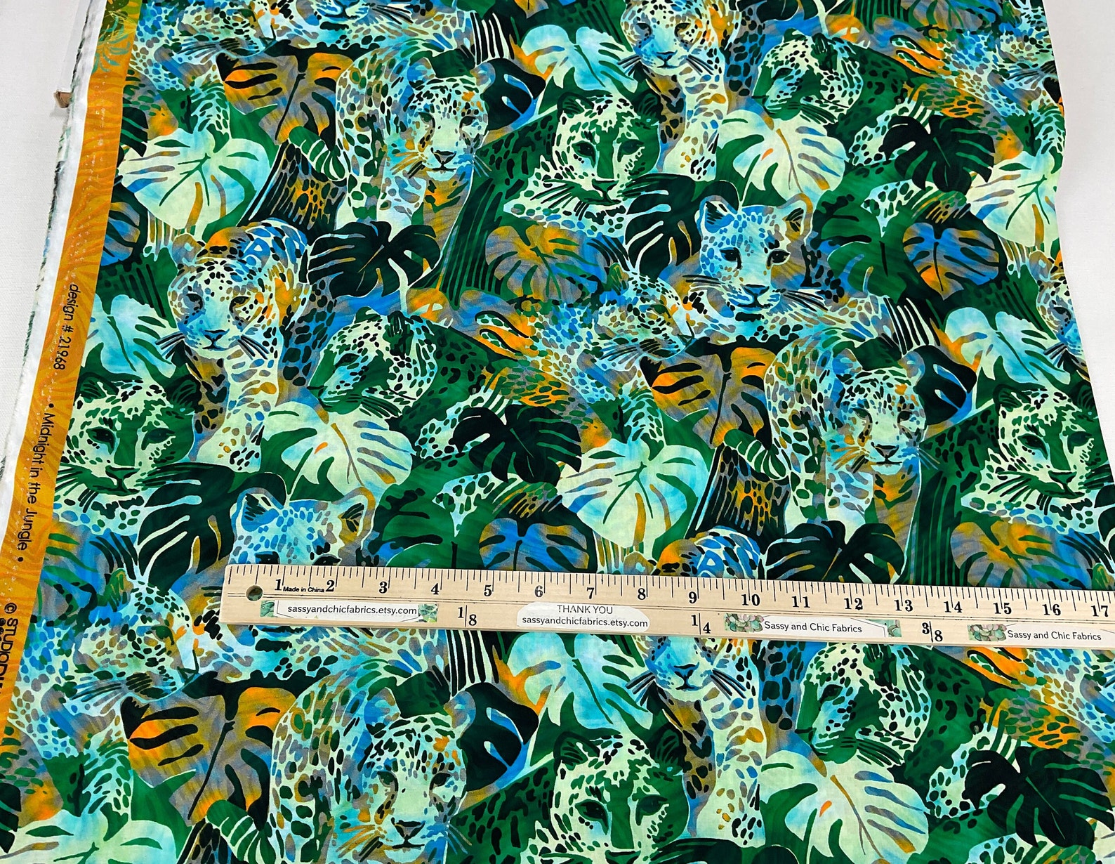 Midnight in the Jungle Tiger Fern Color, 100% Cotton Fabric ~ Midnight ...