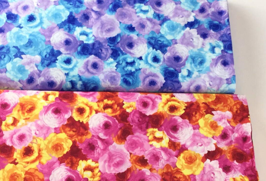 9 Dollars/yard SALE ~ Packed Roses Blue or Pink Fabric ~rain Blossom ...