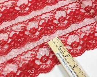 Red lace fabric | Etsy