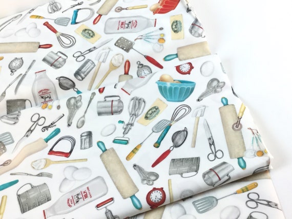 Kiss the Cook Kitchen Tools White Fabric From Kiss the Cook - Etsy
