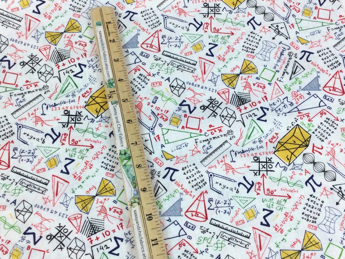 Colorful Math Doodles on Grid White Fabric Math and Science | Etsy