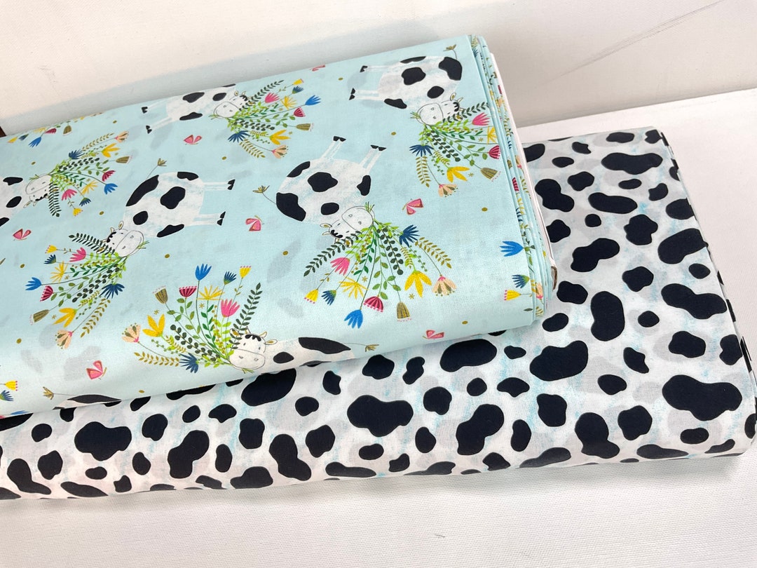 2 Fabrics: Cowskin or Cows and Bouquets 100% Cotton Fabric ~ Cow Party ...