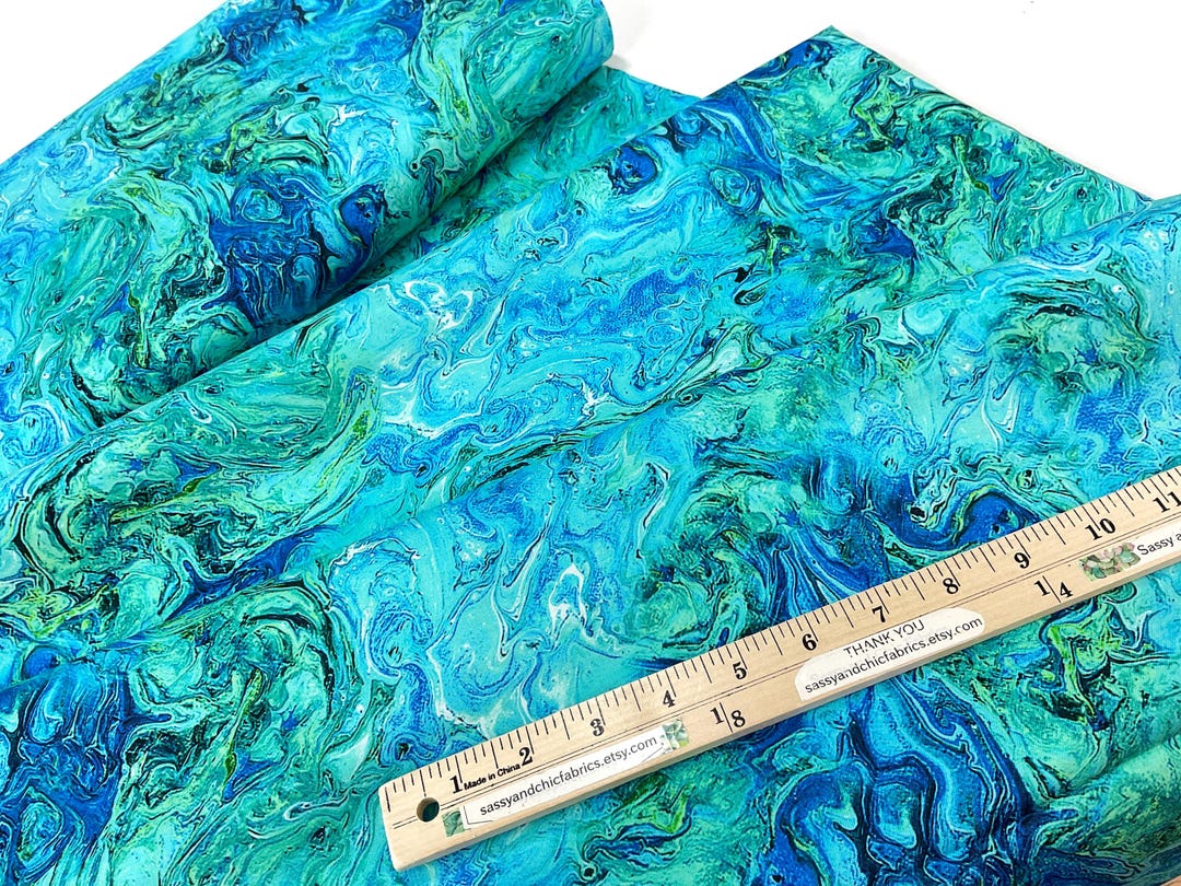 Abstract Marble Texture Aqua Color, 100% Cotton Fabric ~ Electric ...