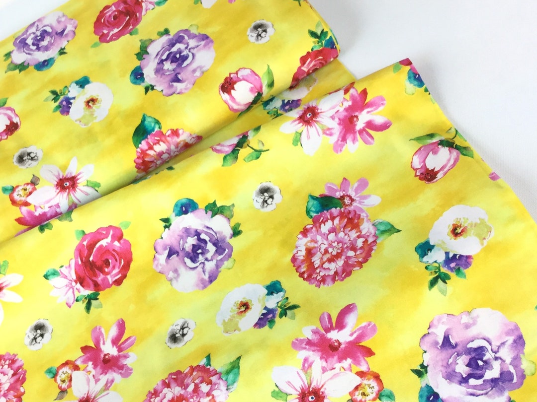 By the Yard ~ Annabelle Floral Toss Yellow Fabric ~ Ink & Arrow for ...