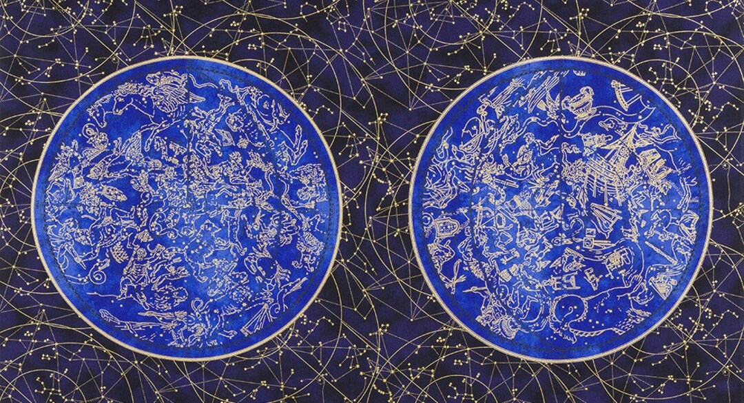 24" Star Map Panel, 100% Cotton With Gold Accent Fabric ~ Star Map ...