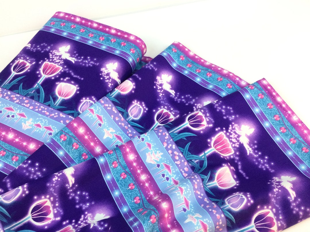 6 Dollars/yard SALE Pixie Stripe Dk Purple Fabric Pixies and Petals ...