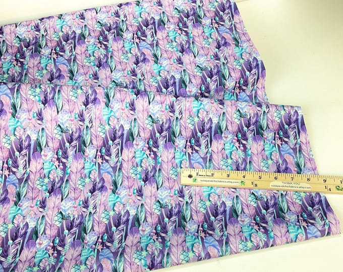 Feathers Lilac Background, 100% Cotton Fabric Gypsy Violet Digital ...
