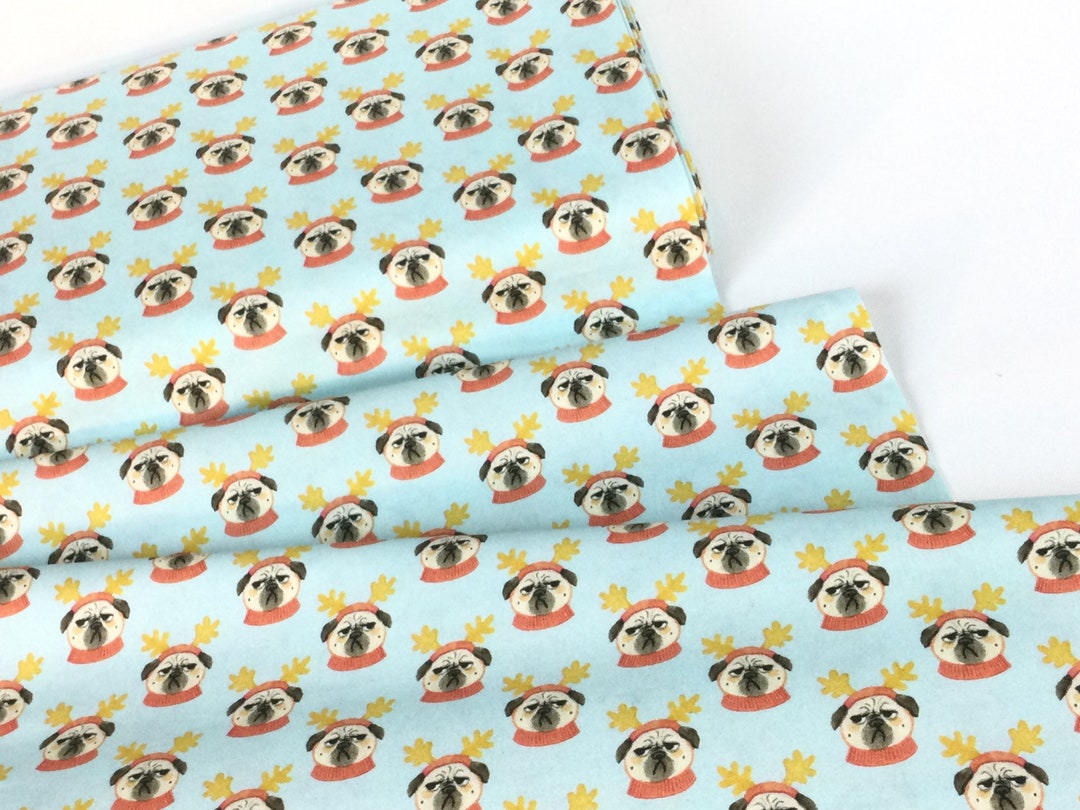 Pug Life, Pugs on Light Blue Background, 100% Quilting Cotton Fabric ...
