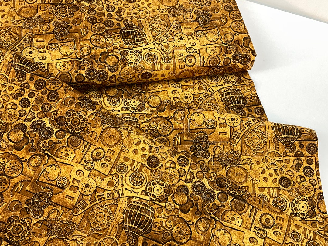 Tonal Gears Brass Fabric ~ Alternative Age Collection by Urban Essence ...