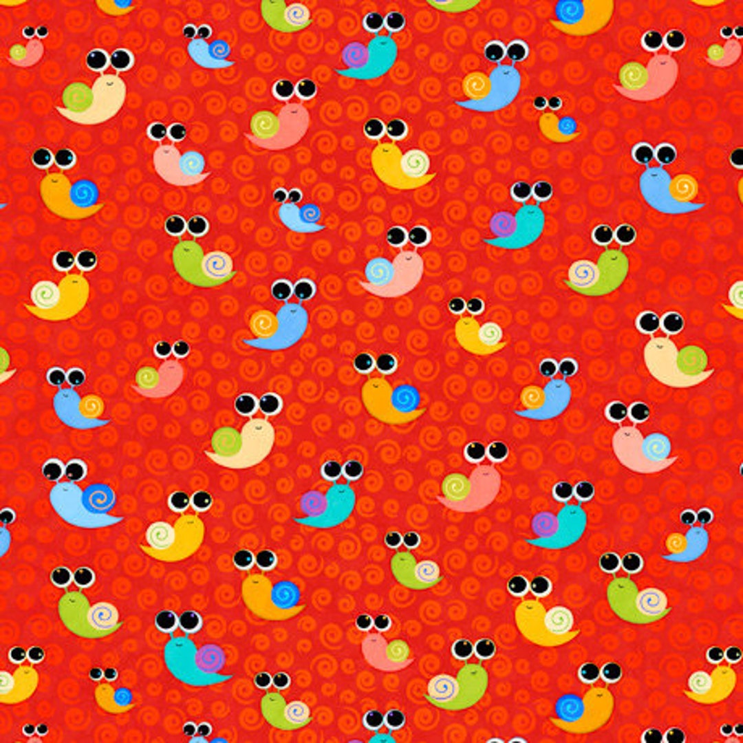 Cute Snails on a Red Background 100% Quilting Cotton Fabric ~ Hip Hop ...