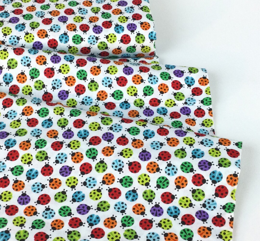 Tossed Ladybugs White Fabric ~ I'm Buggin' Out Collection by Chelsea ...