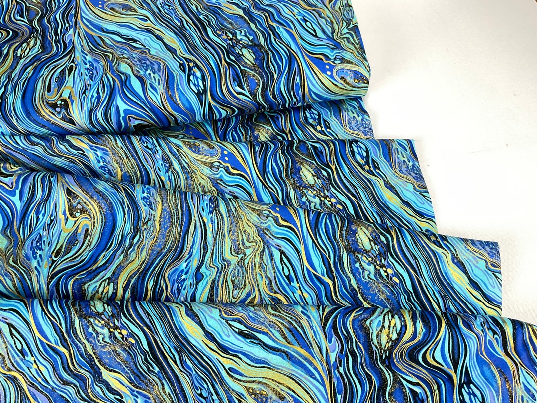 Utopia Metallic Blue Marble Aqua Fabric Royal Plume Collection by Chong-a-hwan for Timeless ...