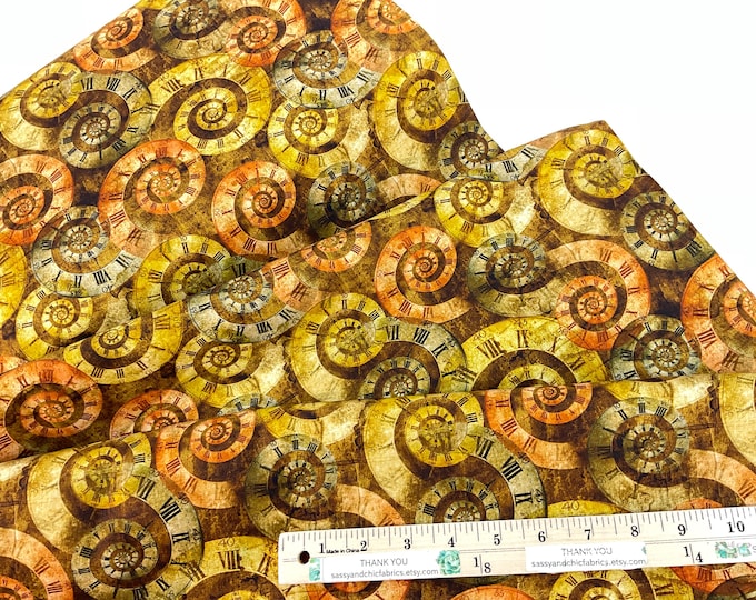 Clock Swirls Tan Color, 100% Quilting Cotton Fabric ~ Full Steam Ahead ...