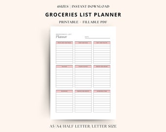 Grocery Planner, Grocery List Printable Template, Budget Planner, Food ...