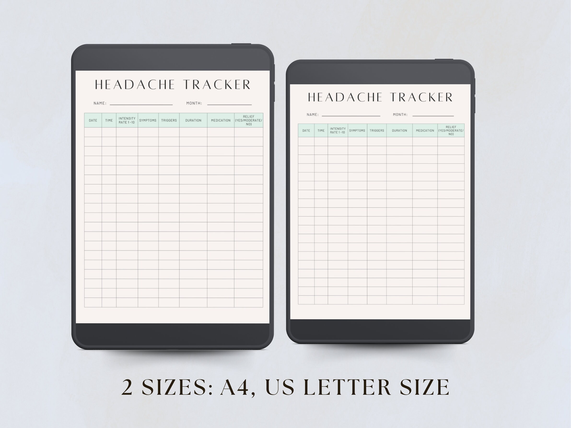 Monthly Headache Tracker Printable Template, Headache Pain Tracker ...