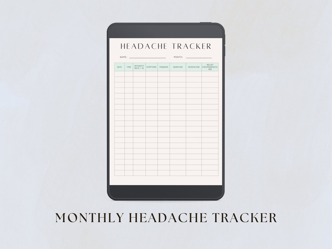 Monthly Headache Tracker Printable Template, Headache Pain Tracker ...