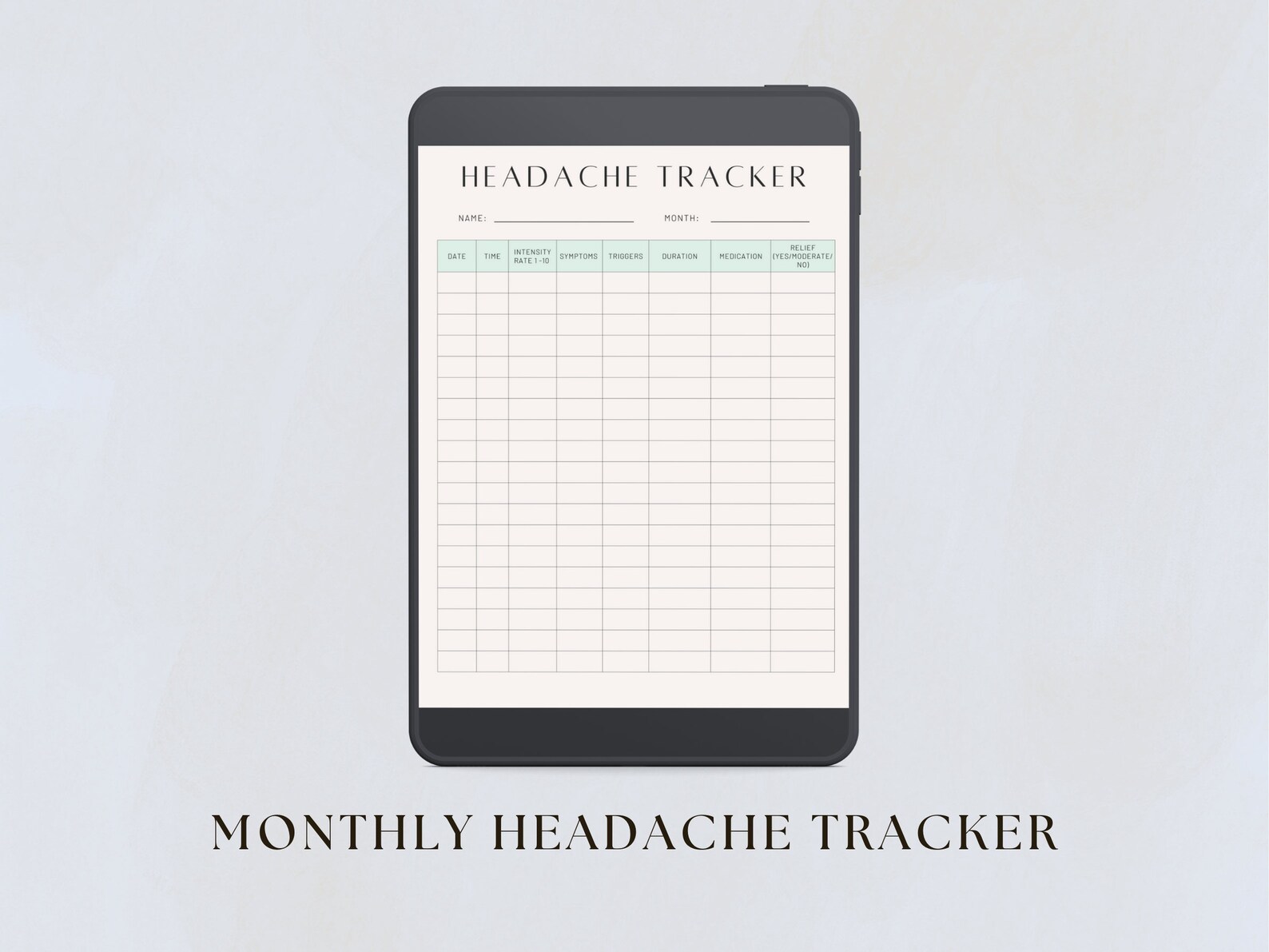 Monthly Headache Tracker Printable Template, Headache Pain Tracker ...