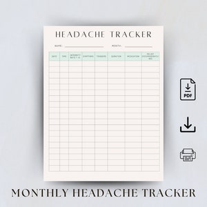 Monthly Headache Tracker Printable Template, Headache Pain Tracker ...