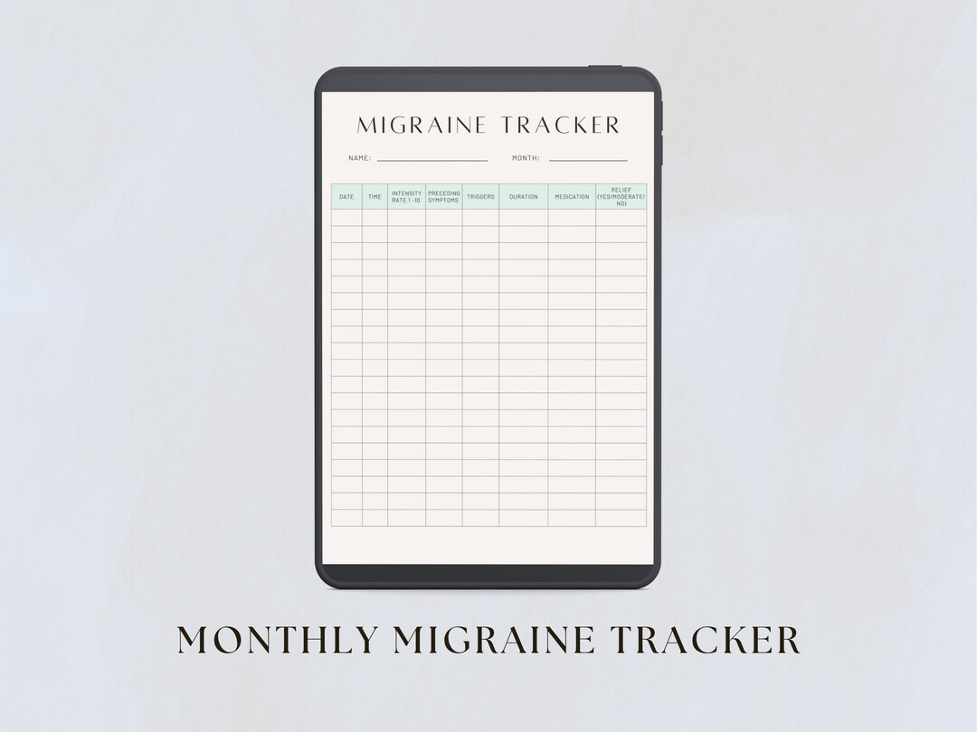Monthly Migraine Tracker Printable Template, Headache Pain Tracker ...