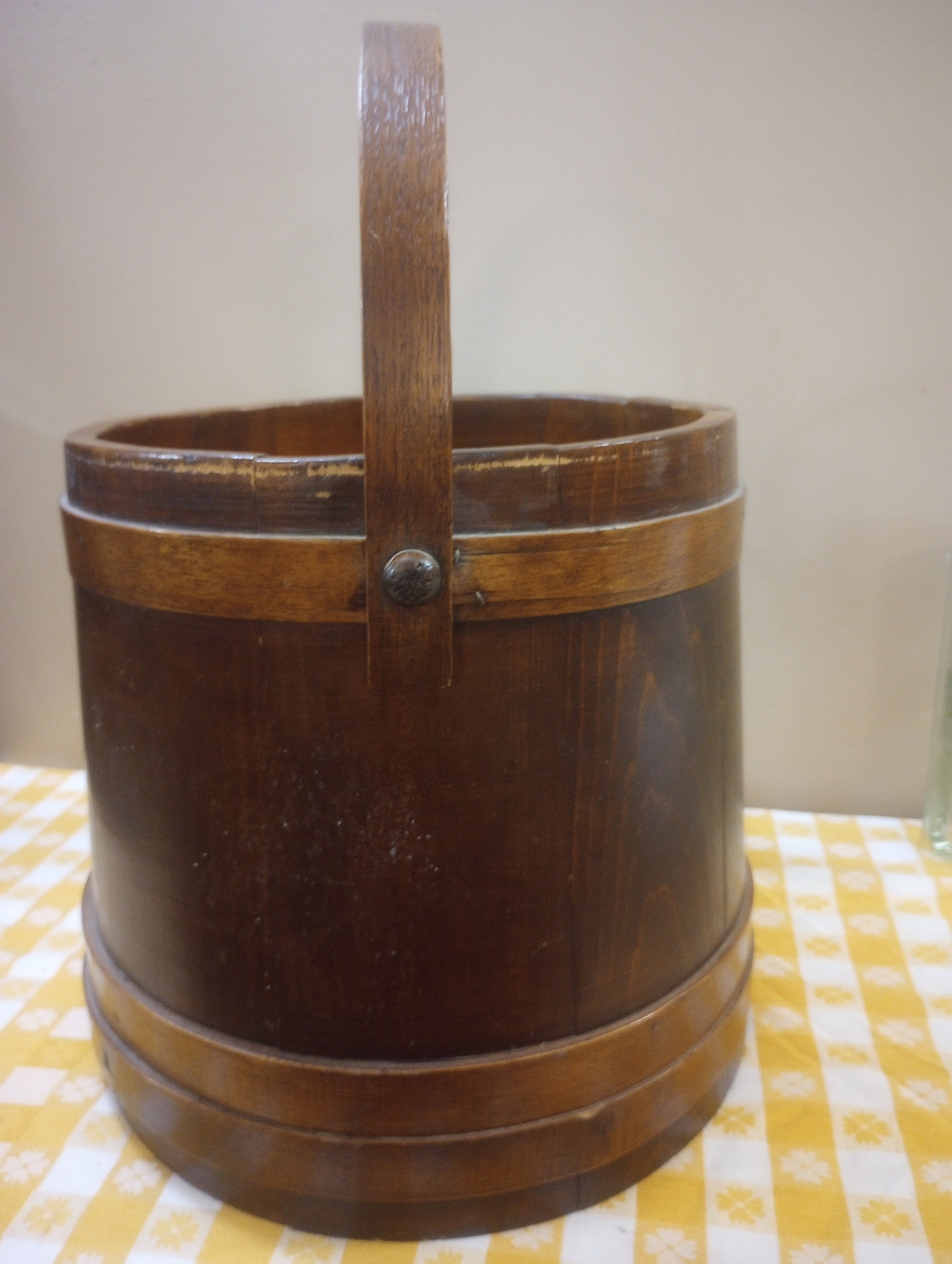 Antique Wooden Firkin/sugar Bucket W/handle & Embossed Decorative Lid ...