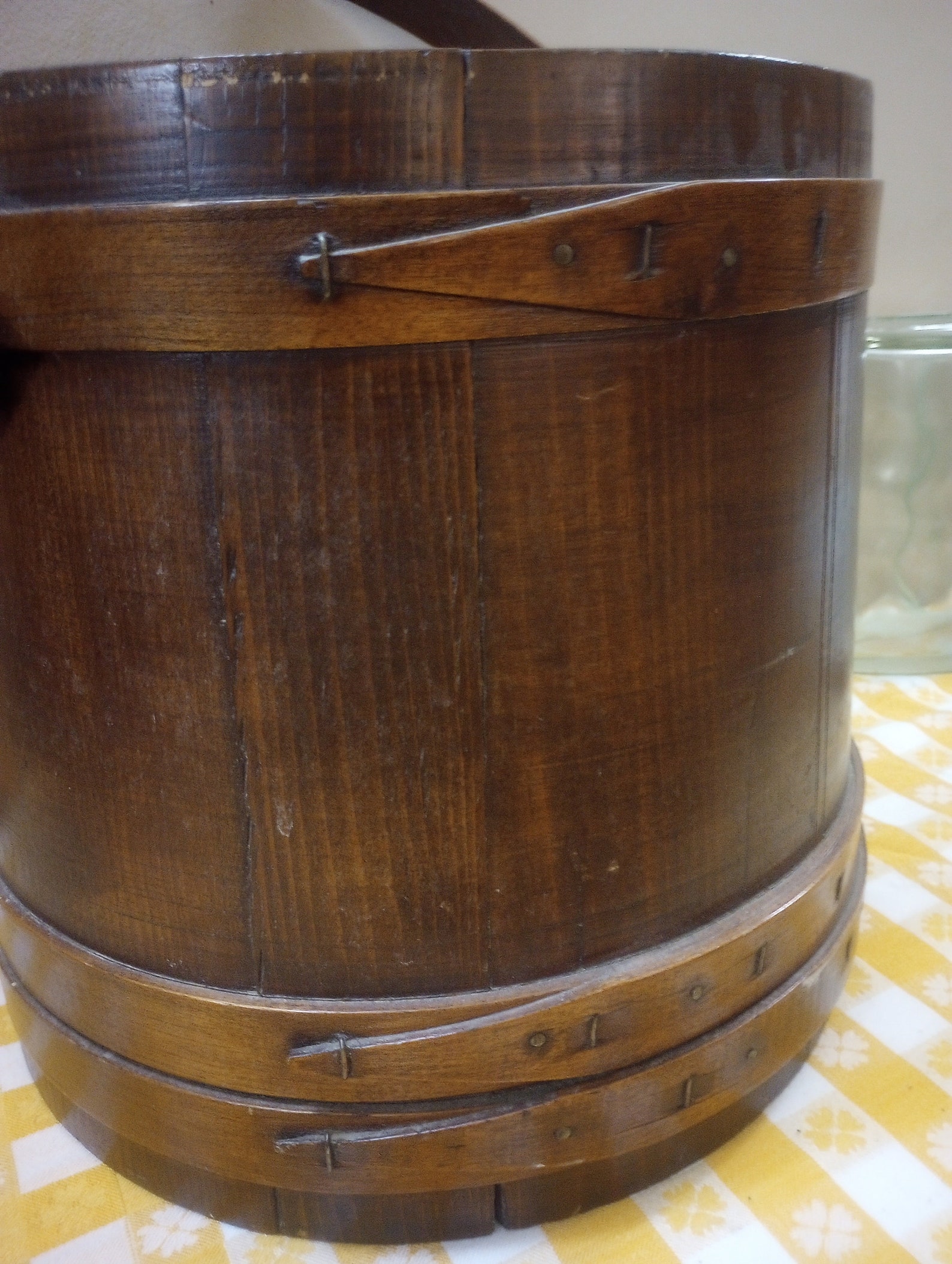 Antique Wooden Firkin/sugar Bucket W/handle & Embossed Decorative Lid ...