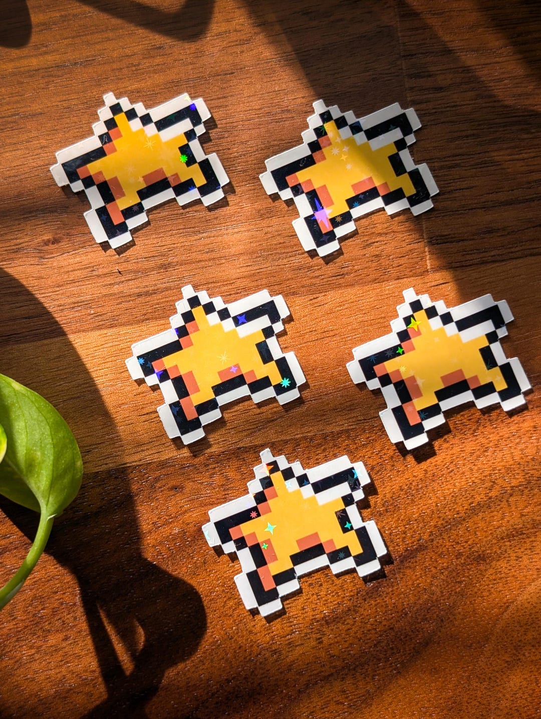 Glitter Gold Pixel Star Stickers – Retro 8-bit Gamer Holographic Vinyl ...