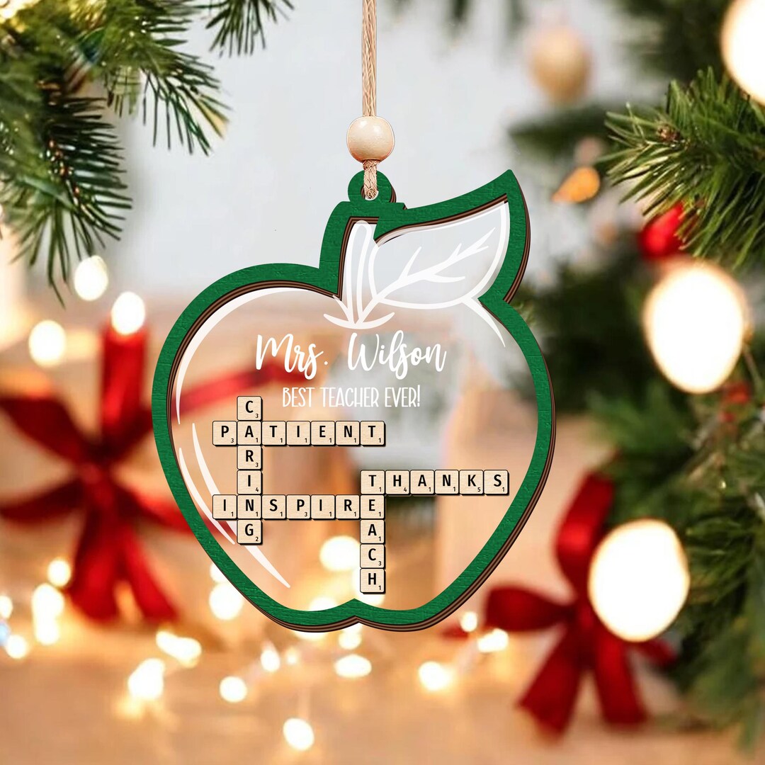Personalized Crossword Puzzle Art 2D Wooden Ornament, Teacher Christmas ...