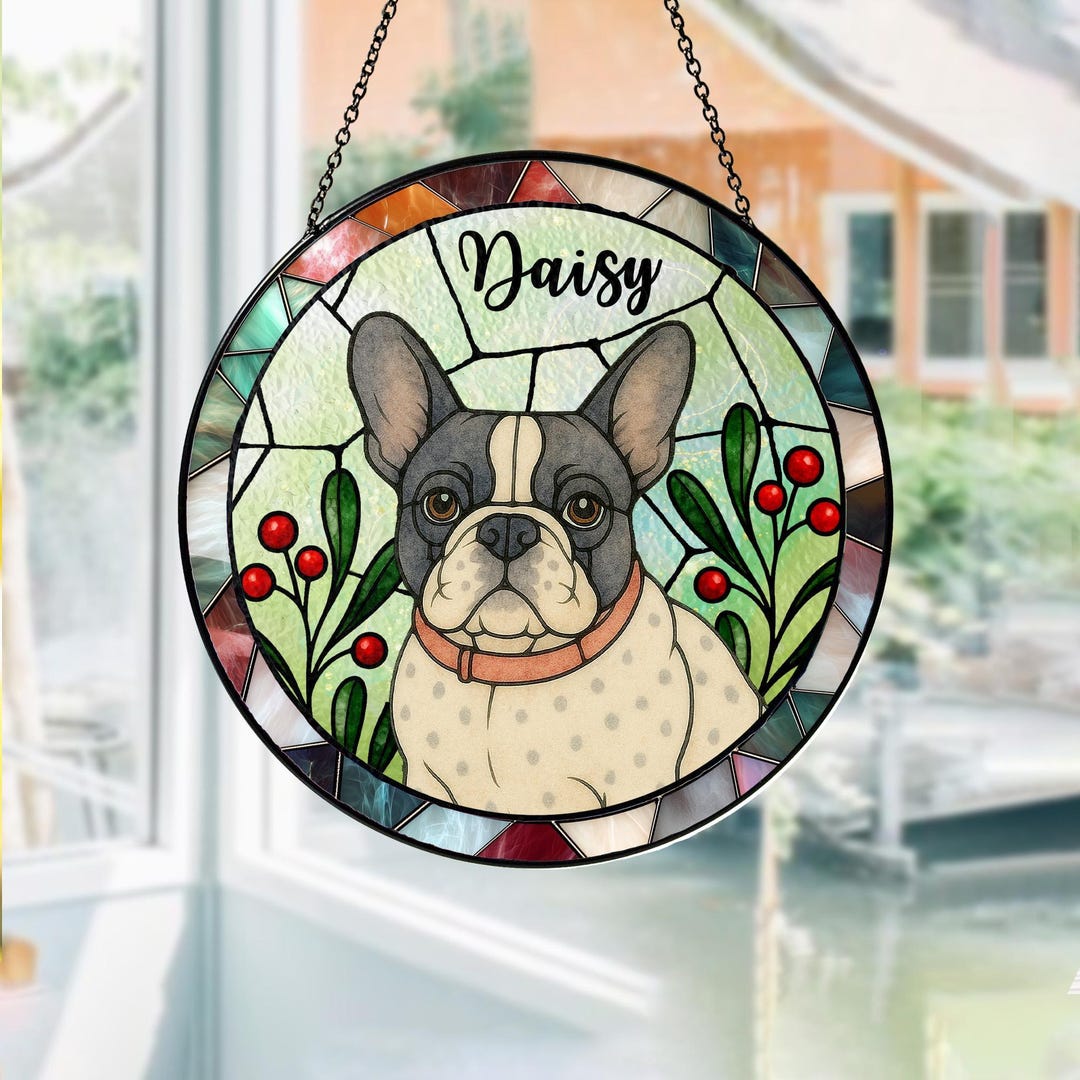 Stained Glass Dog Memorial, Custom Pet Photo Stained Glass Suncatcher ...