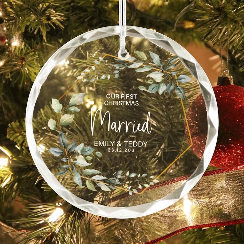 Married Ornament, Wedding Christmas Ornament, Custom Location Map ...