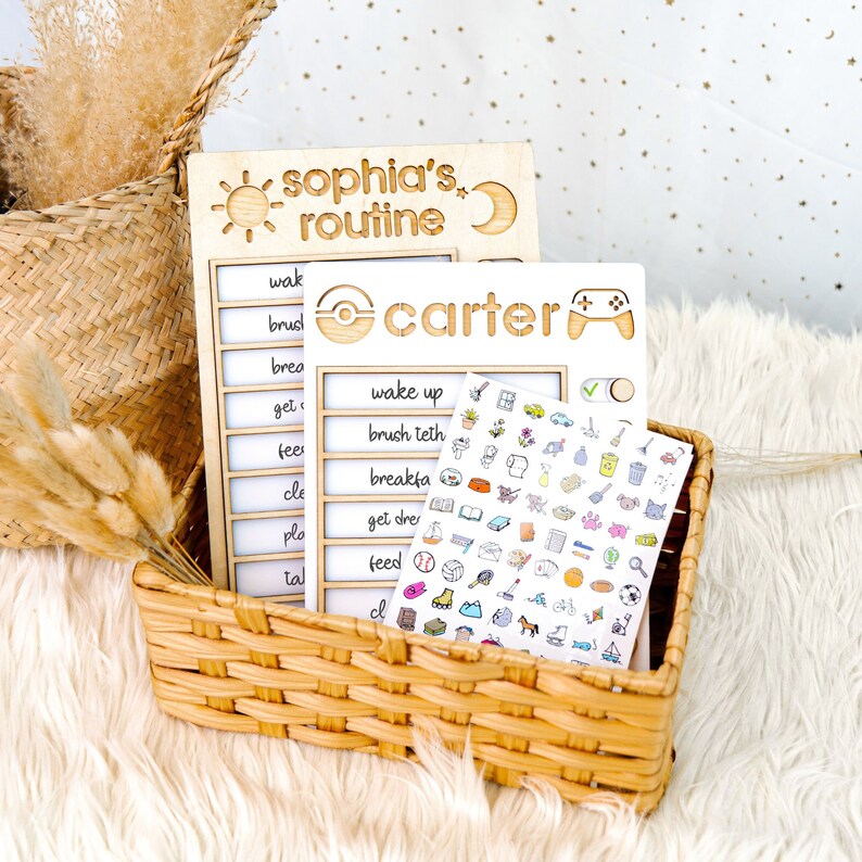 Personalized Kid Daily Routine Chart, Wooden Toddler Routine Chart ...