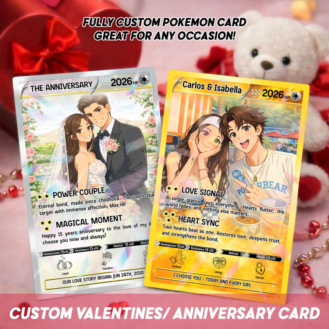 Personalized Poke Love Valentine’s Day Card, Custom Anime-style Photo ...