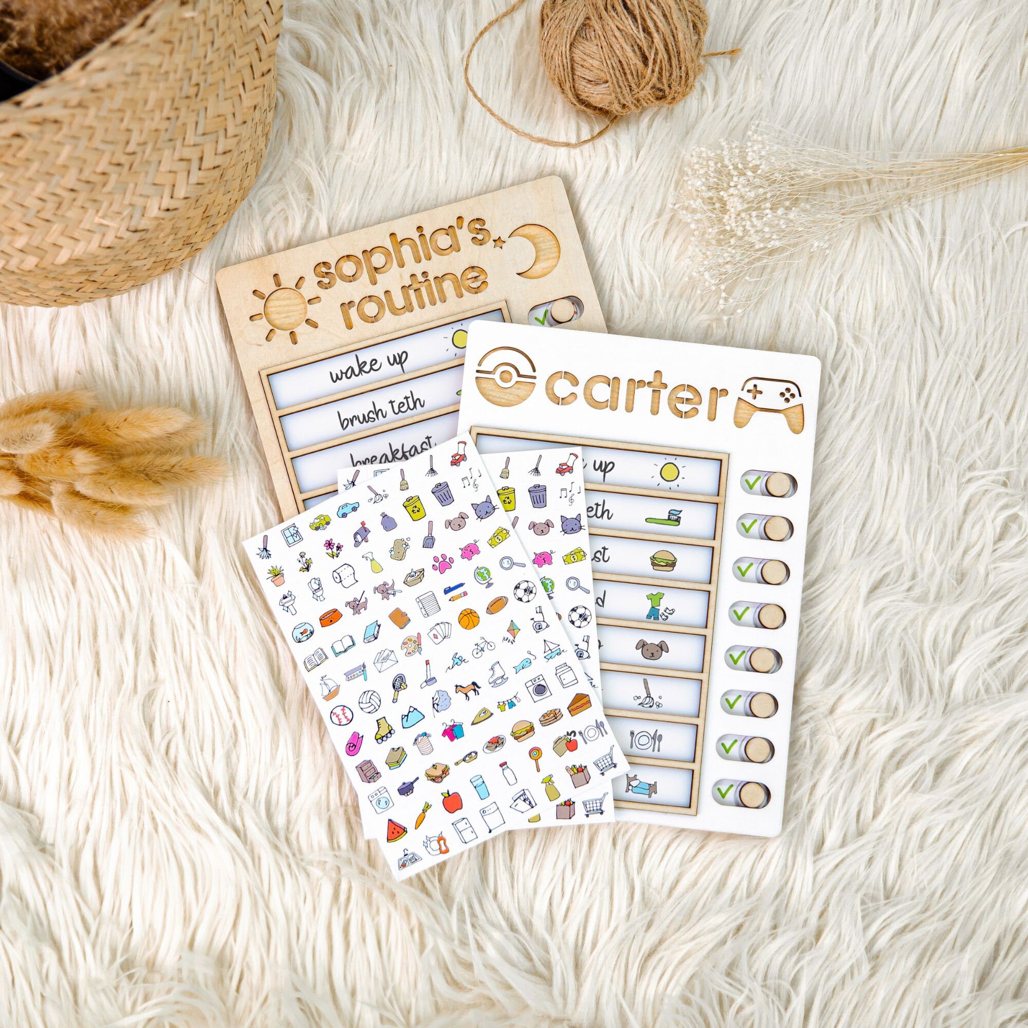 Personalized Kid Daily Routine Chart, Wooden Toddler Routine Chart ...