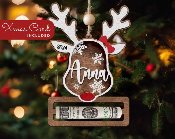 Personalized Cute Reindeer Money Holder Christmas Ornament, Here’s A ...