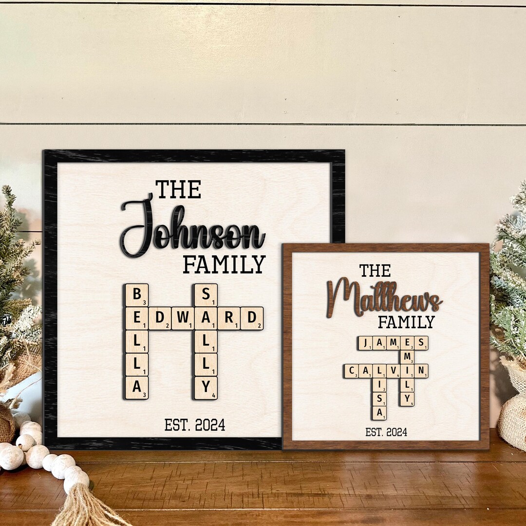 Personalized Scrabble Puzzle Sign, Family Crossword Scrabble Wooden ...