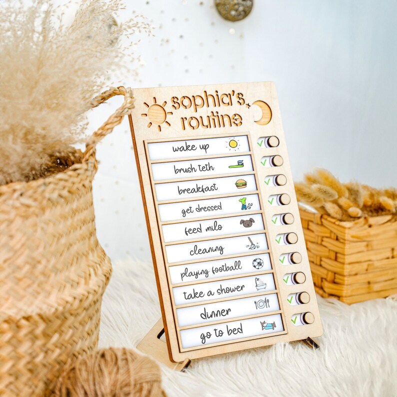 Personalized Kid Daily Routine Chart, Wooden Toddler Routine Chart ...