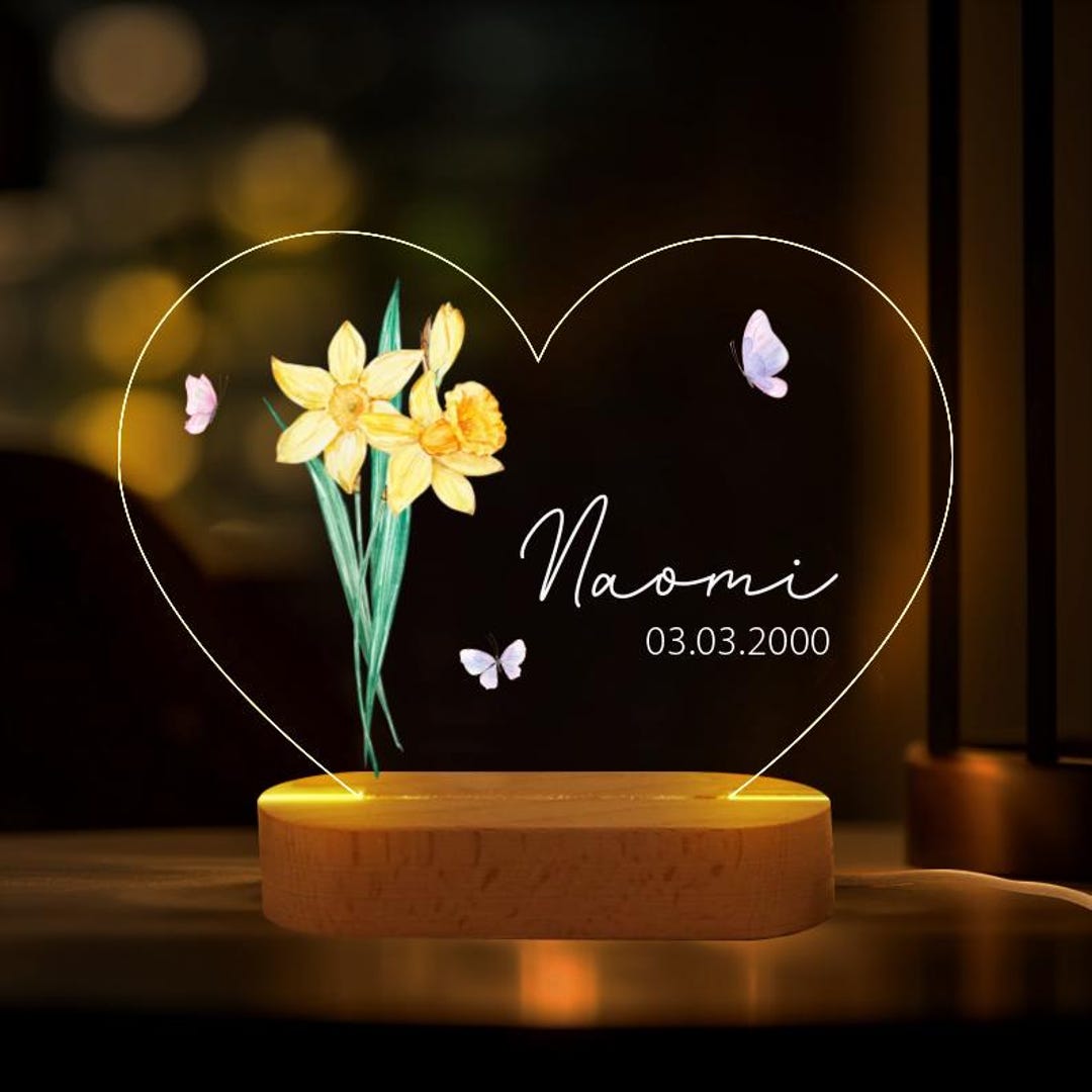 Personalized Birth Flower Name Night Light, Custom Flower Night Light ...