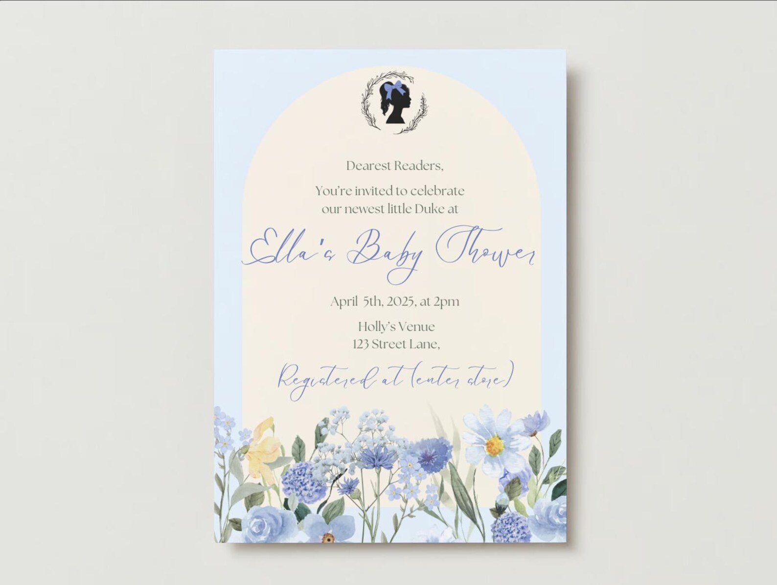 Bridgerton Themed Boy Baby Shower Invitation Template, Floral Blue Baby ...