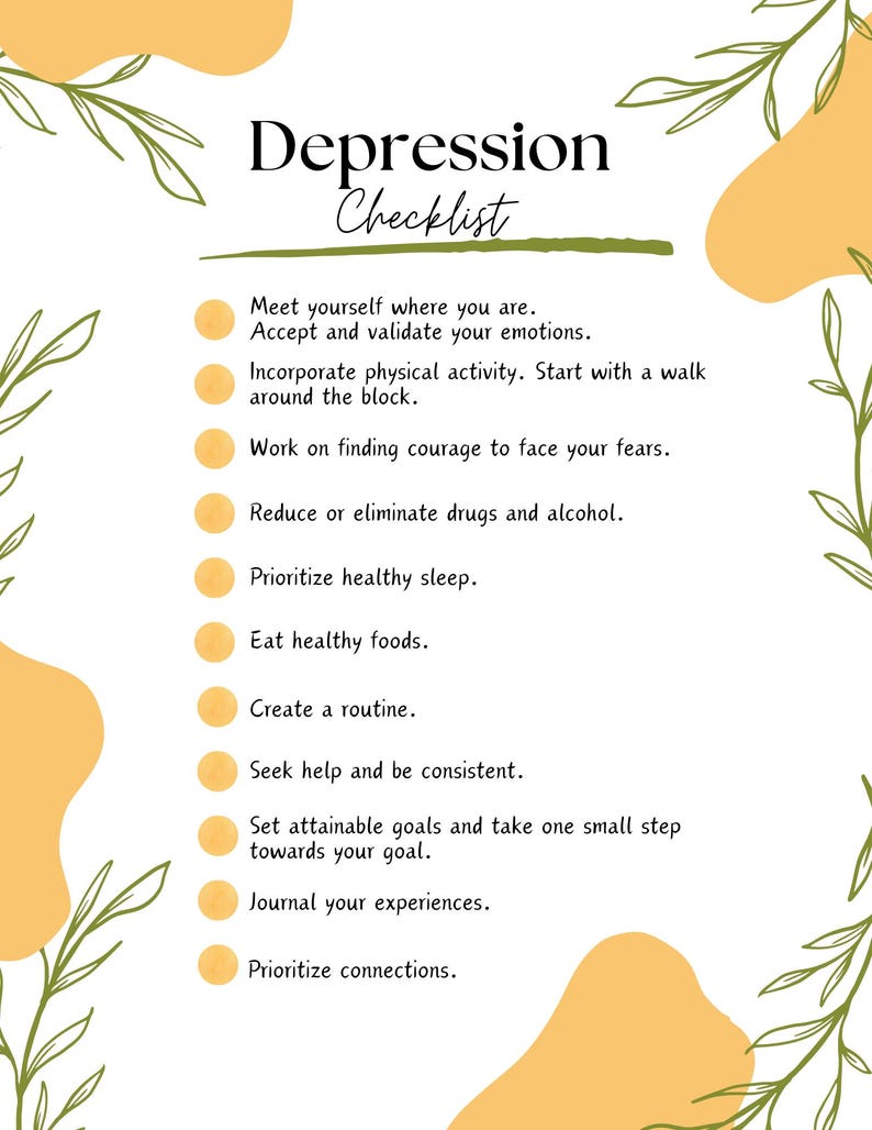 Mental Health Depression Checklist - Etsy