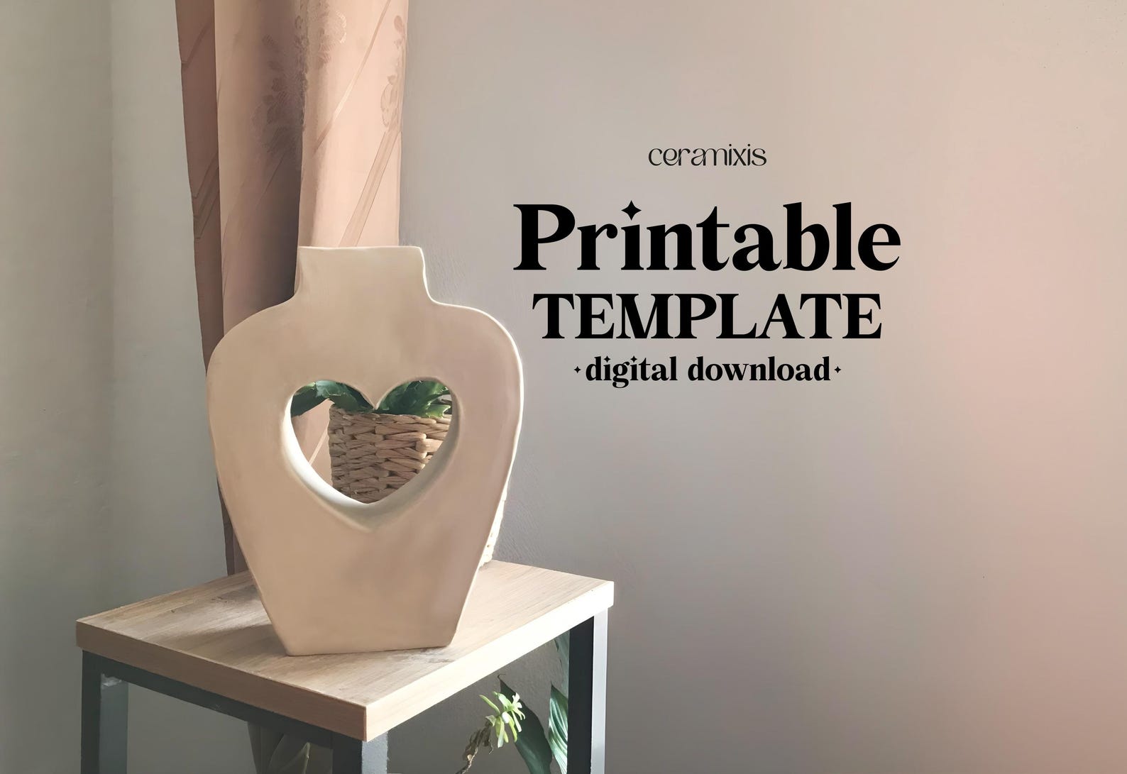 Heart Shaped Vase Pottery Template, Ceramic Slab Building, Digital ...
