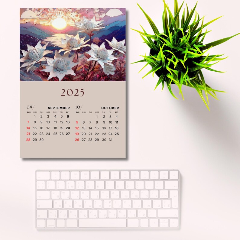 Printed Calendar 2025 With Illustrations of Flowers, Calendar Flowers ...