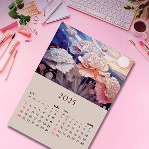 Printed Calendar 2025 With Illustrations of Flowers, Calendar Flowers ...
