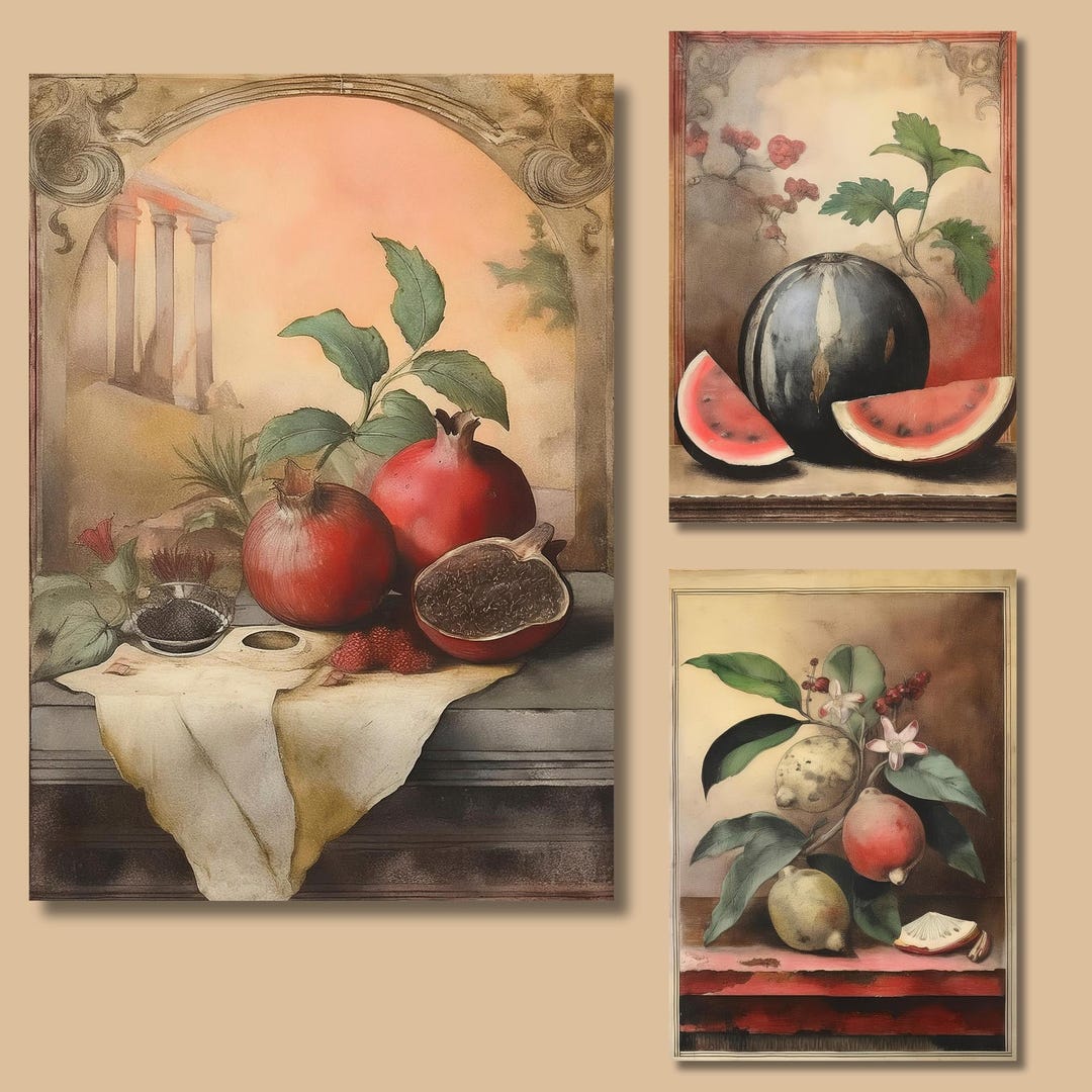 Ancient Roman Fresco With Fruits Printable Wall Art Fruits Pomegranate ...