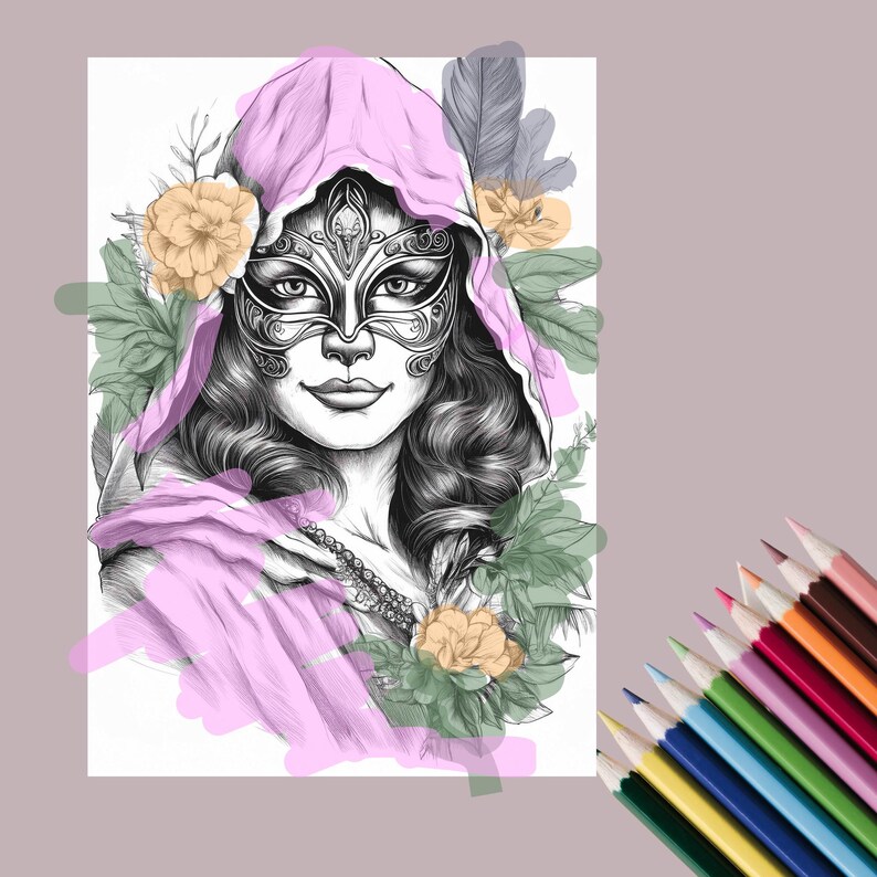 Grayscale 20 Coloring Pages Venice Carnaval for Children. Various ...