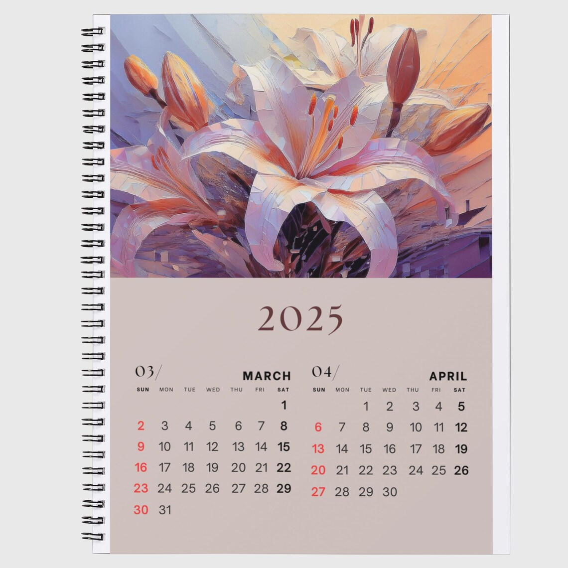 Printed Calendar 2025 With Illustrations of Flowers, Calendar Flowers ...
